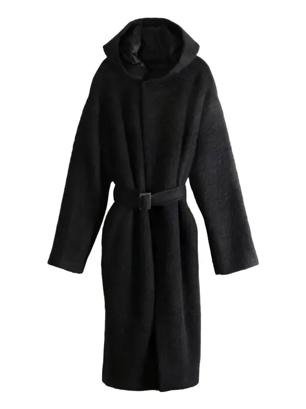 Rick Owens Tower Hooded Belted Coat - Black