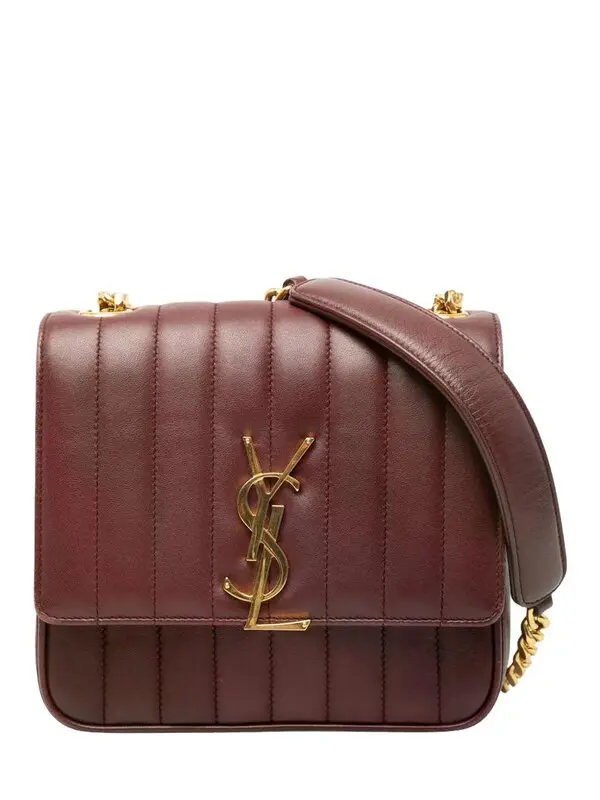 Saint Laurent 2018 Medium Lambskin Monogram Vicky Chain Bag Crossbody Bag - Red