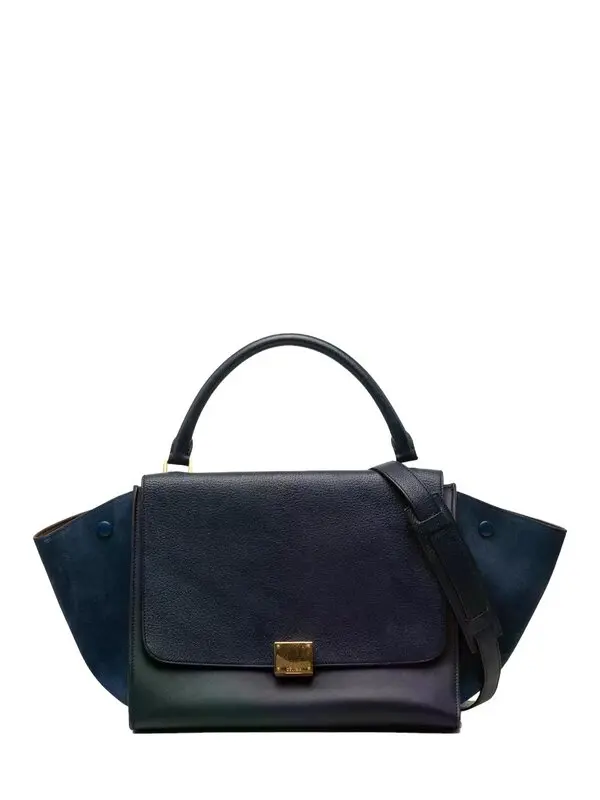 Celine 2015 Medium Calfskin And Suede Trapeze Satchel - Blue