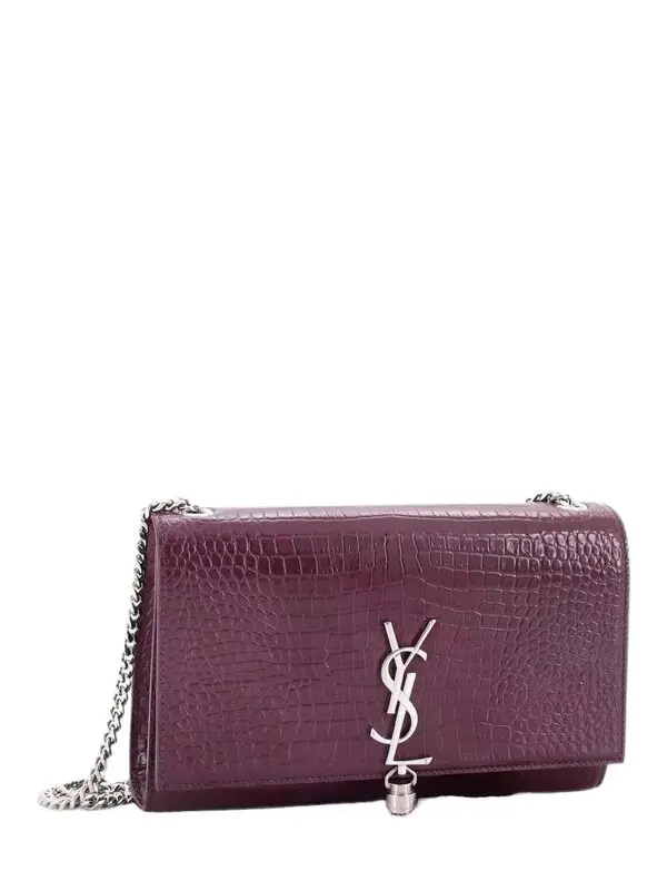 Saint Laurent Classic Monogram Tassel Crocodile Embossed Leather Medium Crossbody Bag - Purple
