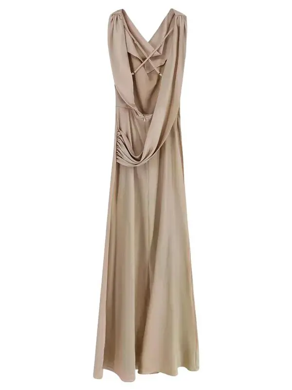 ACTUALEE Satin-waistband Sleeveless Maxi Dress - Neutrals