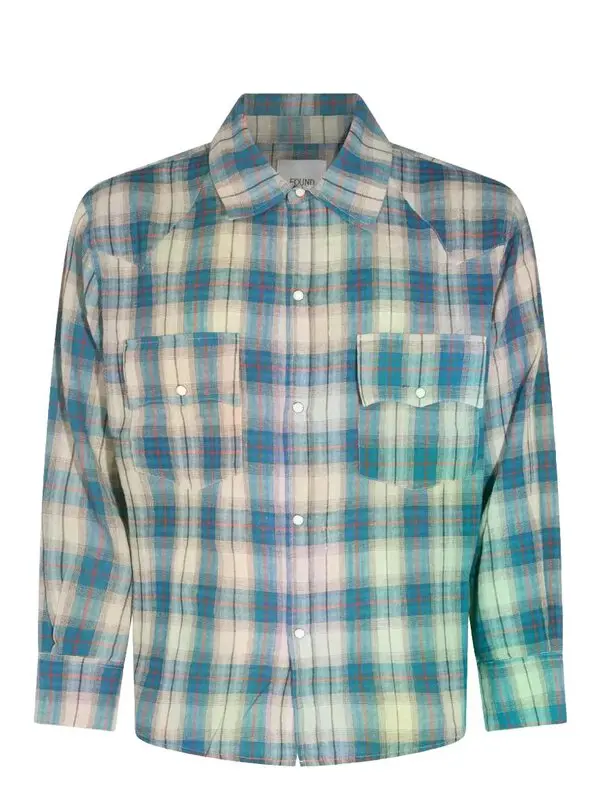 FOUND Check-pattern Western Shirt - Blue
