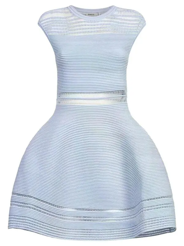 Simkhai Ribbed-knit Mesh-panel Mini Dress - Blue