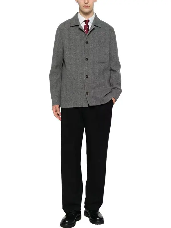 Eleventy Herringbone-pattern Button-up Overshirt - Grey