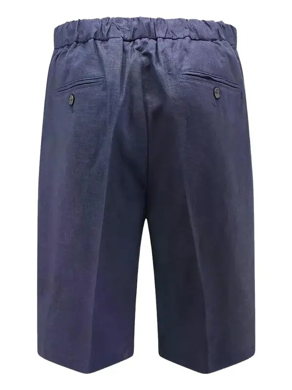 HEVO Drawstring Pleated Linen Shorts - Blue