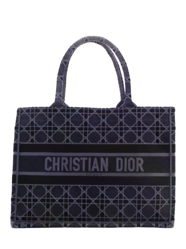 Dior Book Cannage Embroidered Velvet Medium Tote Bag - Blue