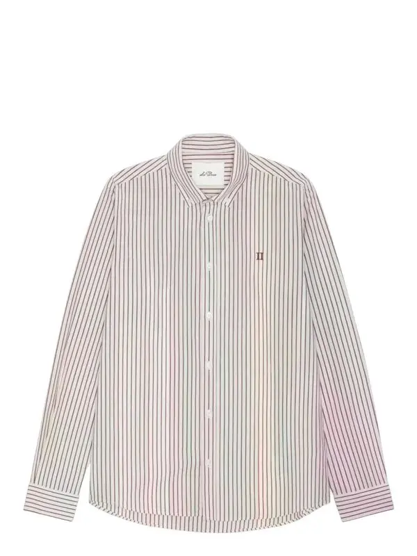 LES DEUX Striped Embroidered-logo Shirt - Red