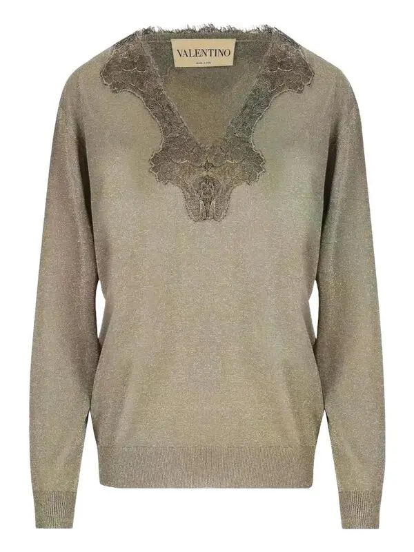 Valentino Garavani Lace-trim Metallic Sweater - Neutrals