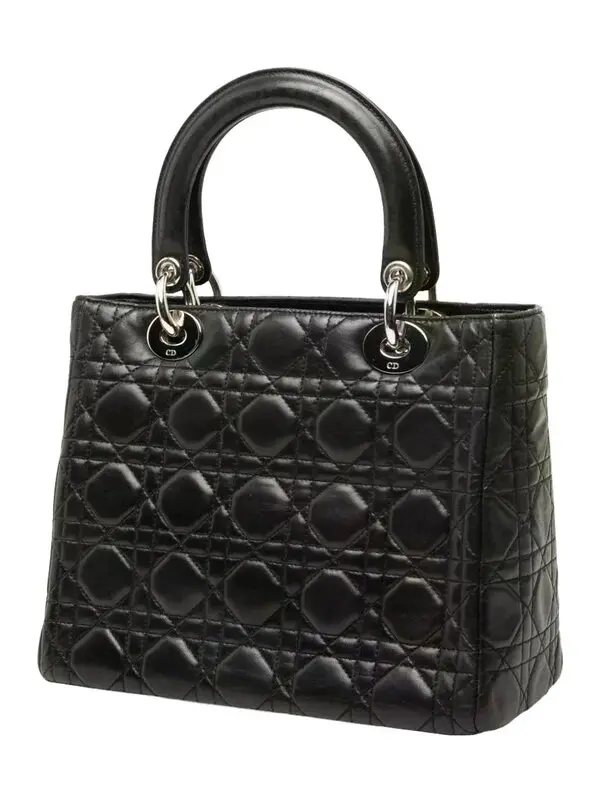 Dior 2004 Medium Lambskin Cannage Lady Satchel - Black