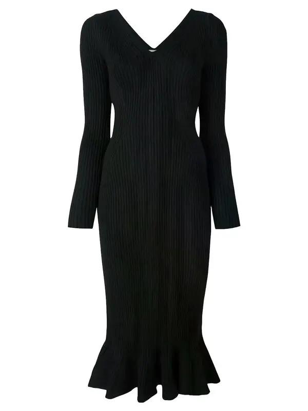 LANVIN Ribbed Knit Frill Dress - Black