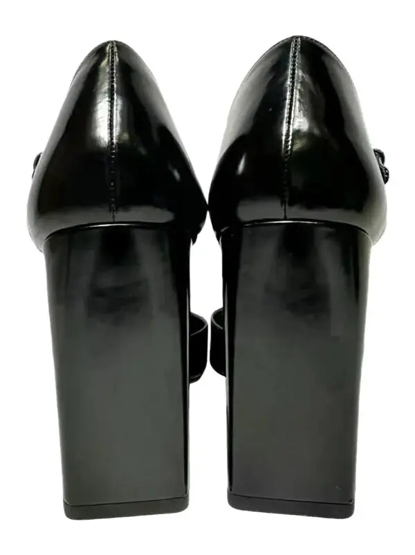 Prada Square Toe Ankle Strap Leather Heels - Black