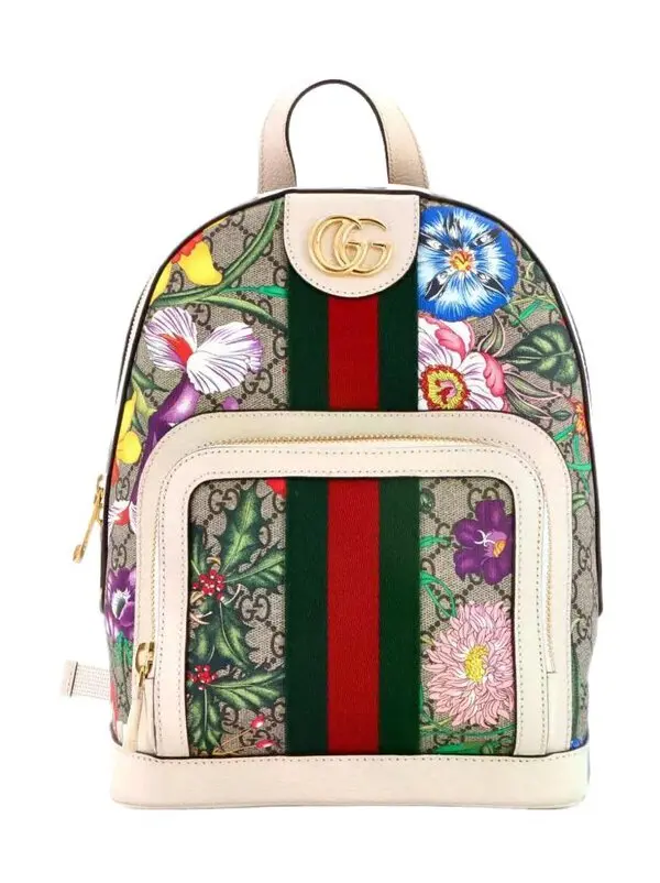 Gucci Ophidia Flora Gg Coated Canvas And Leather Small Backpack - Neutrals