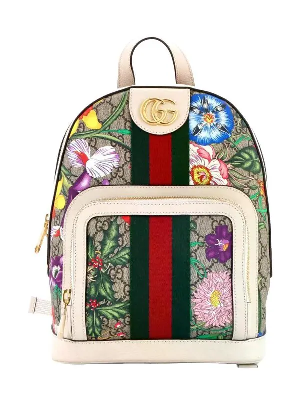 Gucci Ophidia Flora Gg Coated Canvas And Leather Small Backpack - Neutrals