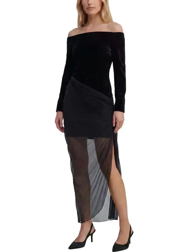 Versace Off-shoulder Pleated Midi Dress - Black