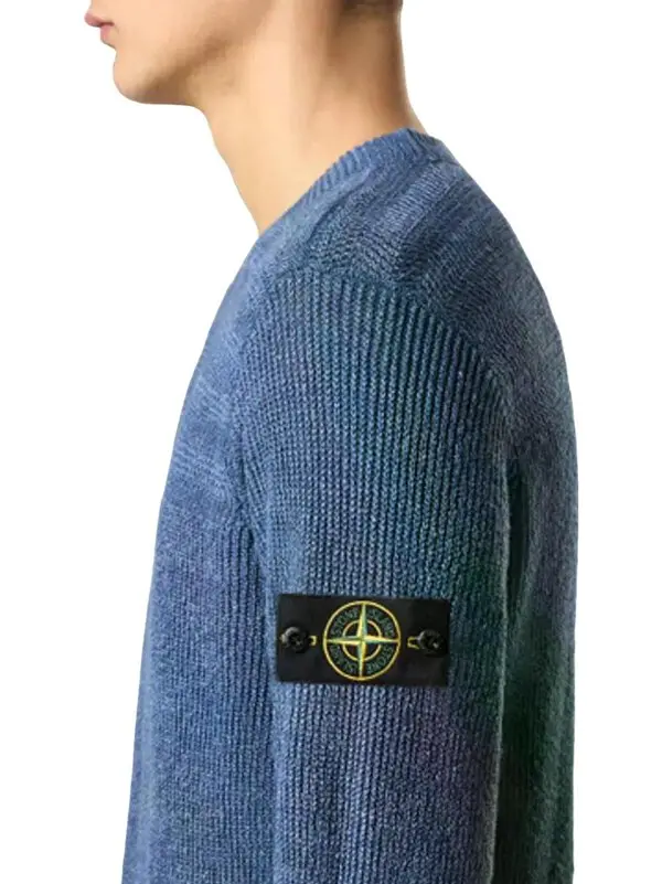 Stone Island Logo-patch Waffle-knit Sweater - Blue