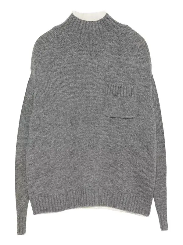 SEMICOUTURE Two-tone High Neck Sweater With Pocket Detail - Grey