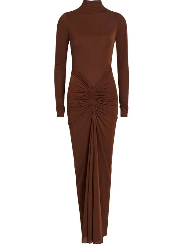 Ronny Kobo Scorpio Ruched Tissue Jersey Maxi Dress - Brown