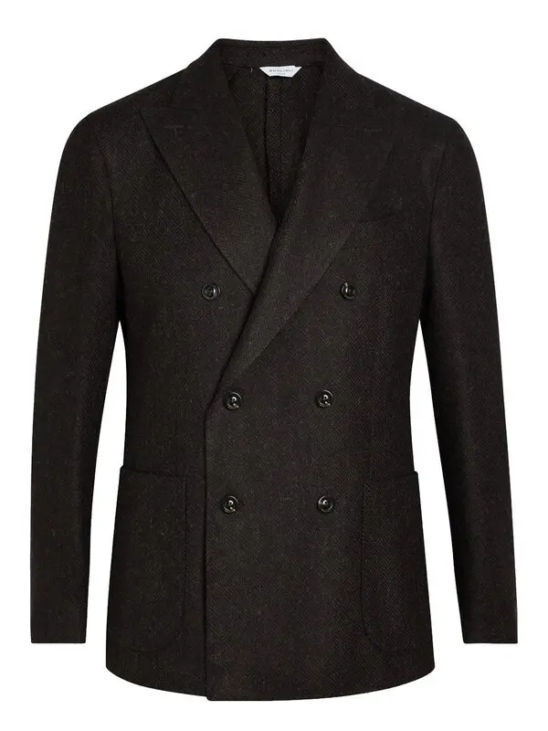 Boglioli Herringbone Double-breasted Wool Blazer - Brown