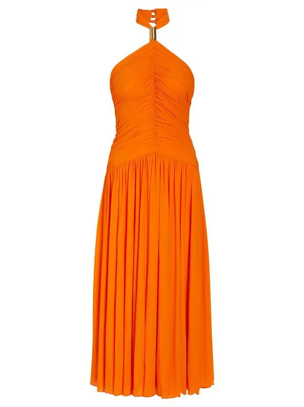Ronny Kobo Wrenley Ruched Tissue Jersey Midi Dress - Orange