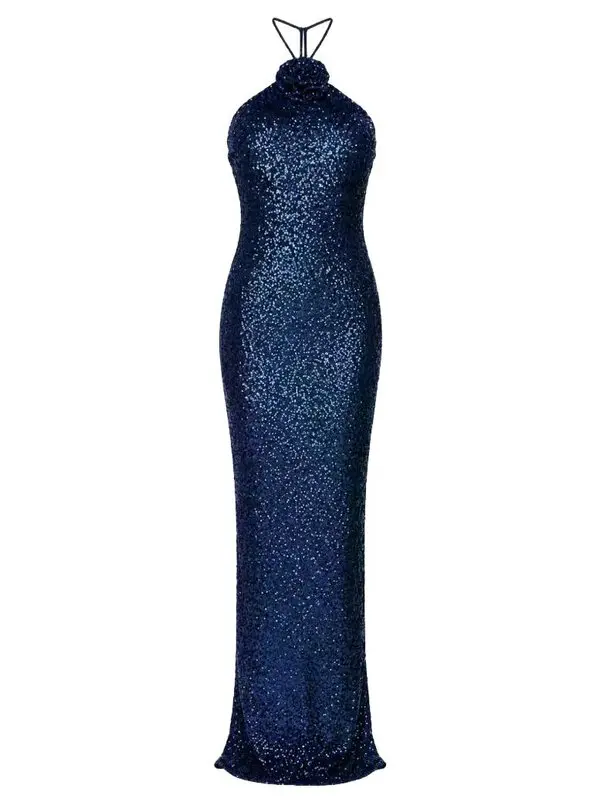 ROSERRY Sequin-embellished Halterneck Dress - Blue