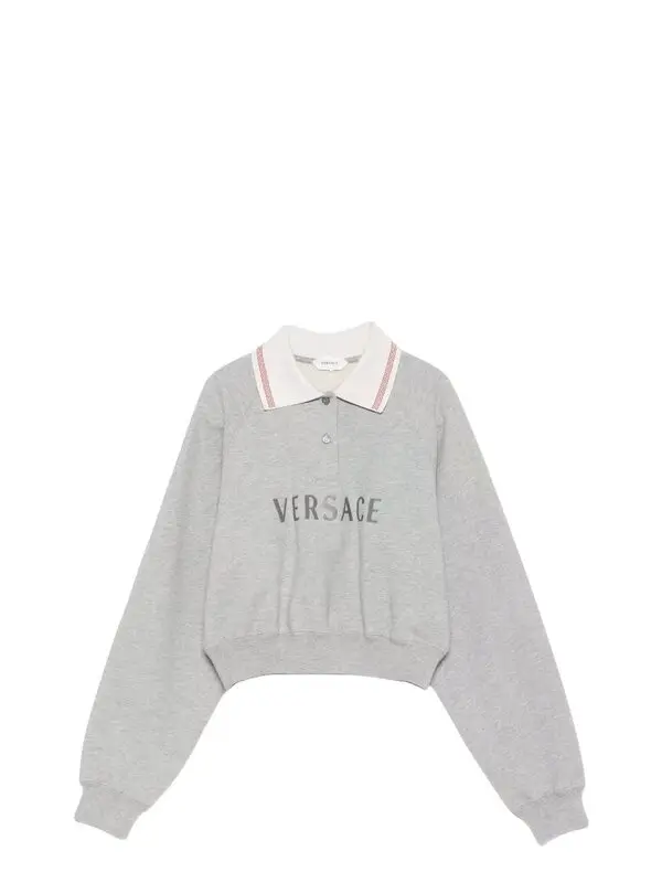 Versace Cropped Logo Embroidered Sweatshirt - Grey