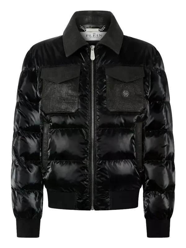 Philipp Plein Puffer Jacket With Croc-effect Inserts - Black