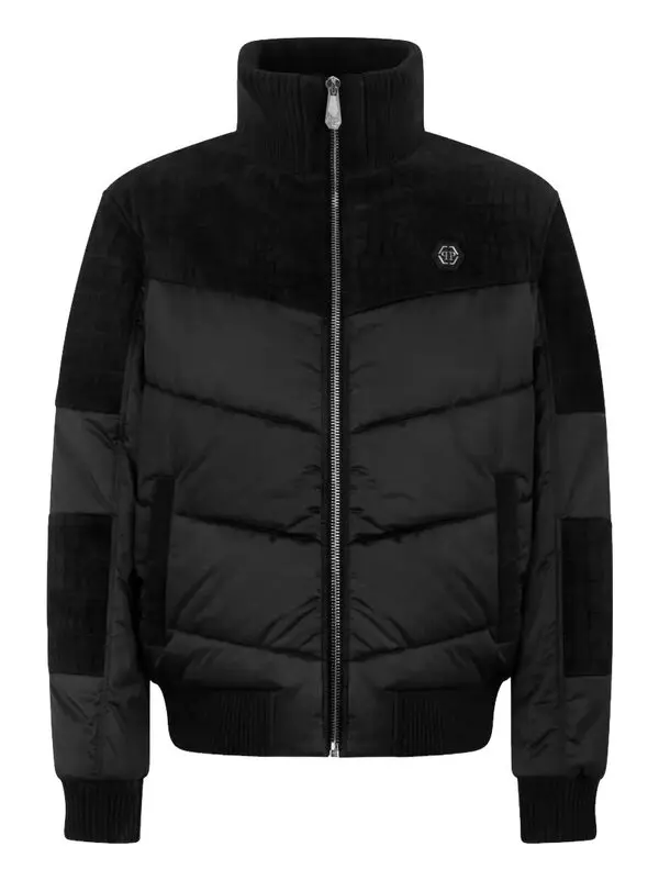 Philipp Plein Crocodile-effect Panelled Puffer Jacket - Black