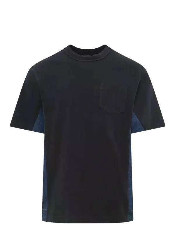 Sacai Denim-panelled Cotton-jersey T-shirt - Blue