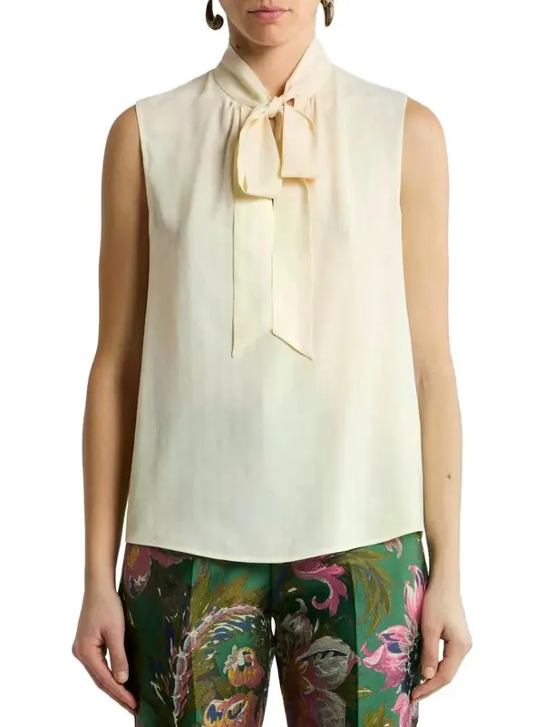 Etro Silk-blend Jacquard Top With Silk Scarf And Paisley Motif - Neutrals