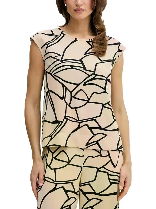 Joseph Ribkoff Abstract-print Cap-sleeve Top - Neutrals