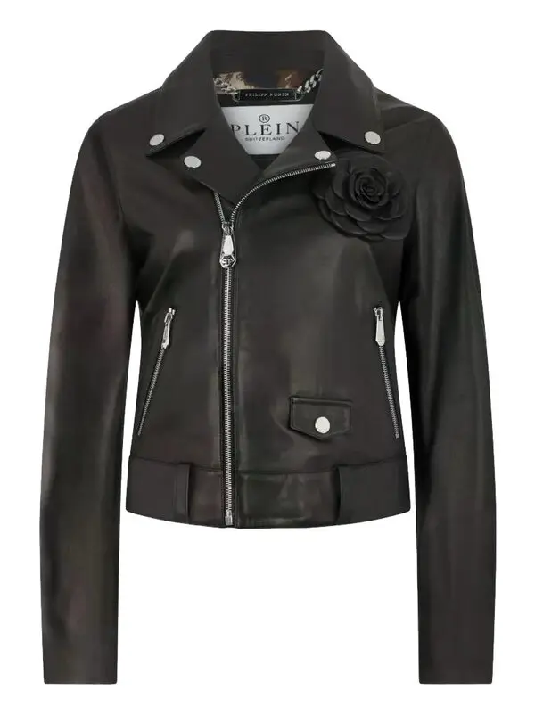 Philipp Plein Flower-detail Biker Jacket - Black