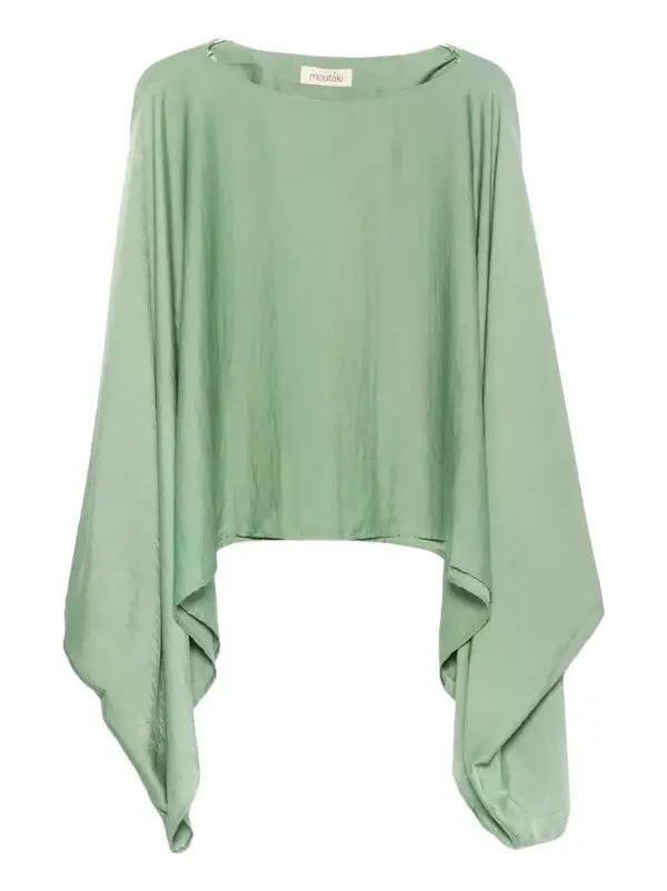MOUTAKI Boat-neck Cape-style Blouse - Green