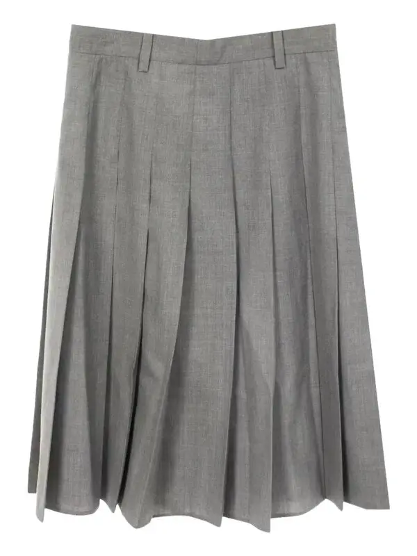 Prada Wool Pleated Midi Skirt - Grey