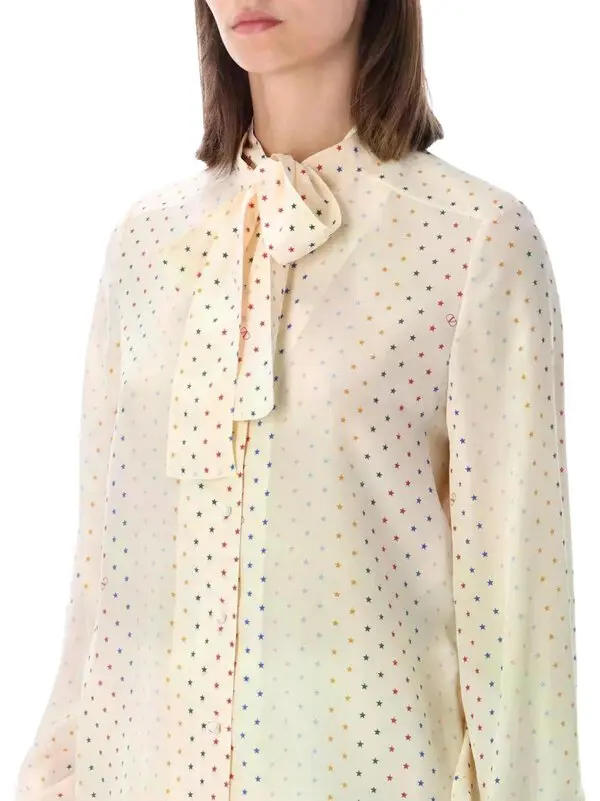 Valentino Garavani Star-print Pussy-bow Blouse - Neutrals