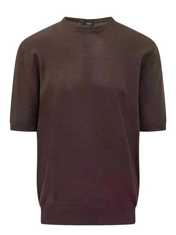 HOSIO Perforated-knit Short-sleeve Sweater - Brown