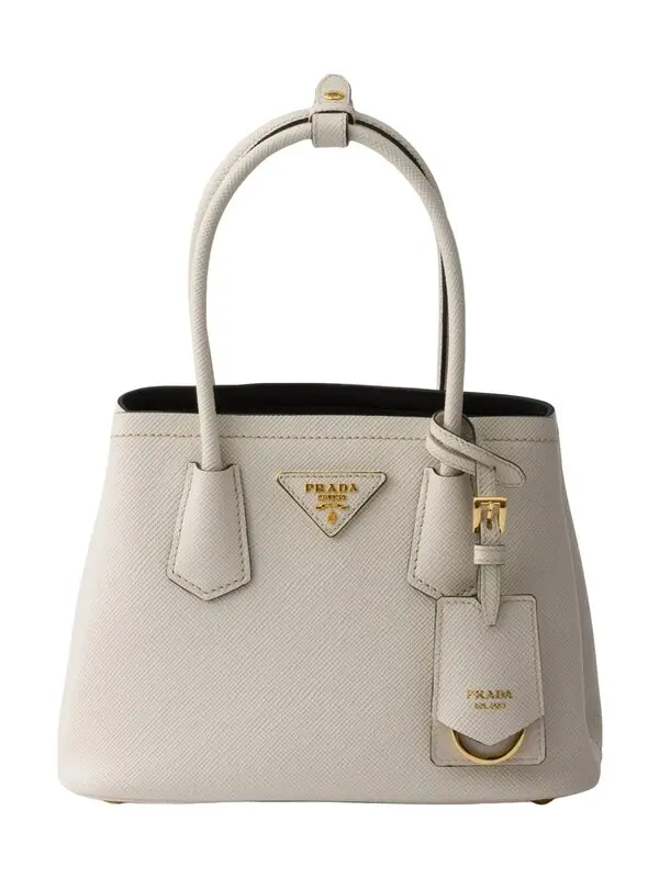 Prada Mini Saffiano Leather Double Top-handle Bag - Neutral