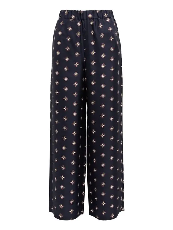 Max Mara Silk Printed Wide-leg Trousers - Blue