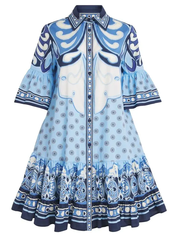 La DoubleJ Cotton Printed Choux Mini Dress - Blue
