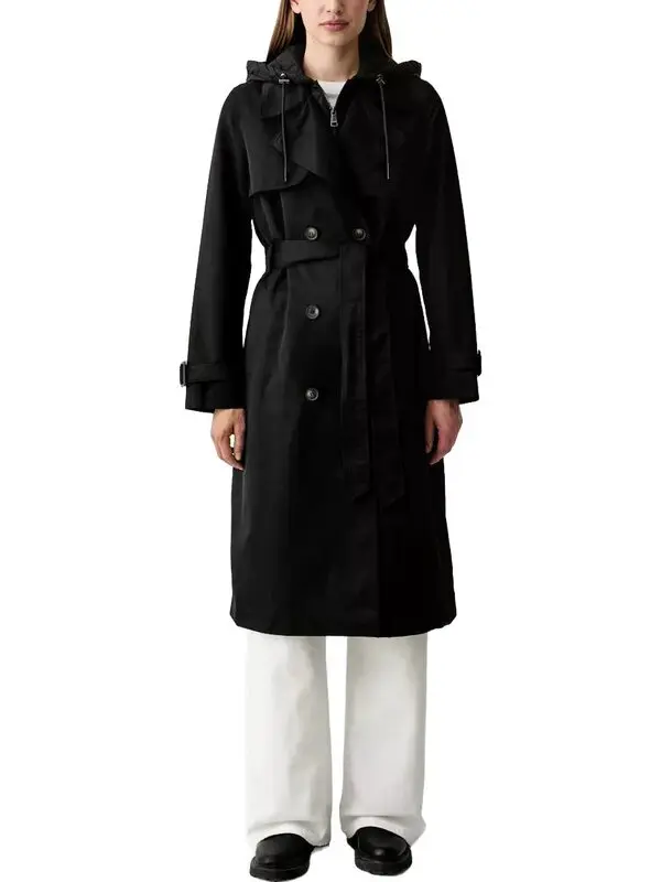 Dkny Quilted Hood Double-breasted Trench Coat - Black