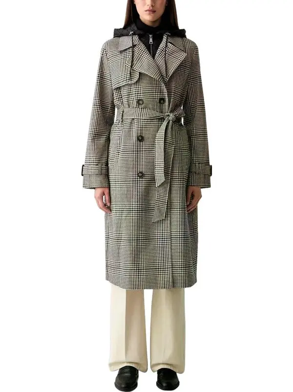 Dkny Checked Hooded Trench Coat - Neutrals