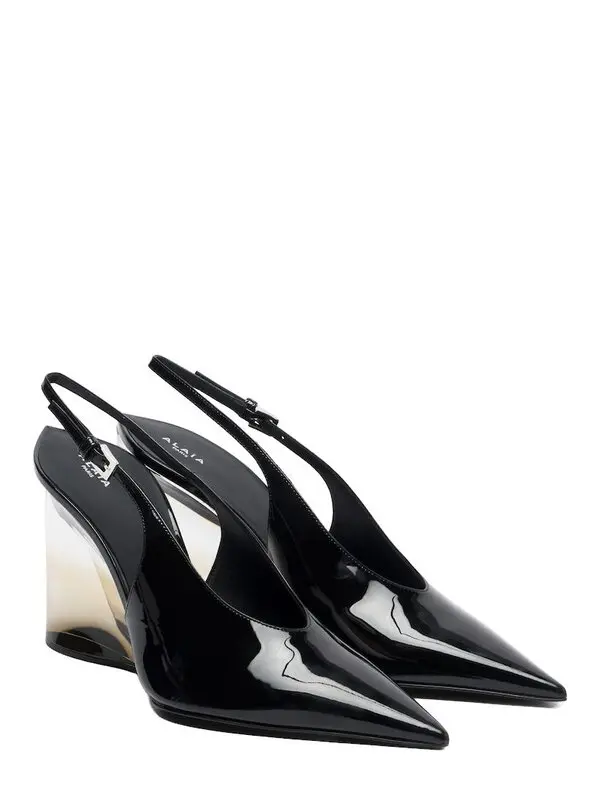 Alaïa Invisible Patent Leather Wedge Pumps - Black