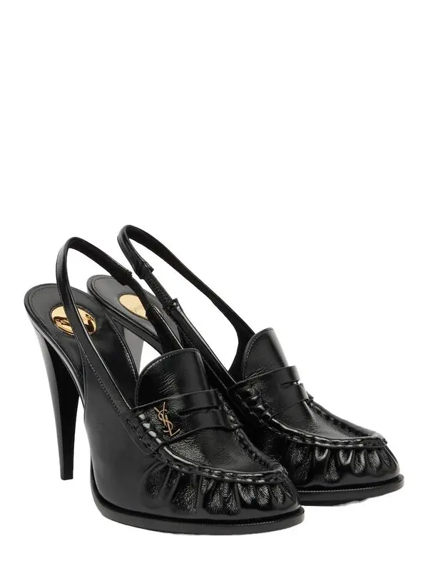 Saint Laurent Le Loafer Leather Slingback Pumps - Black