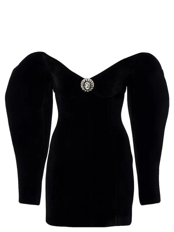 David Koma Off-shoulder Velvet Minidress - Black