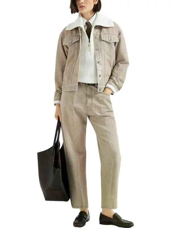 Brunello Cucinelli Prince Of Wales Denim Contemporary Square Trousers - Neutrals