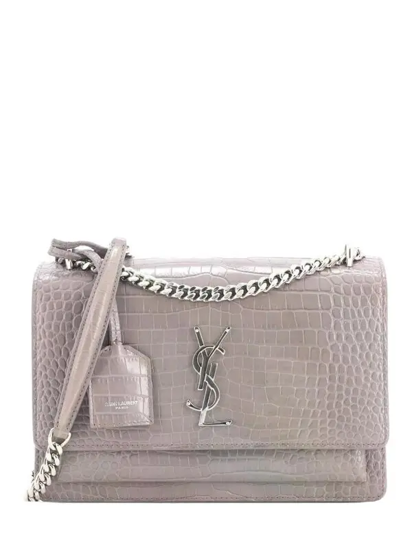 Saint Laurent Sunset Crocodile Embossed Leather Medium Crossbody Bag - Grey