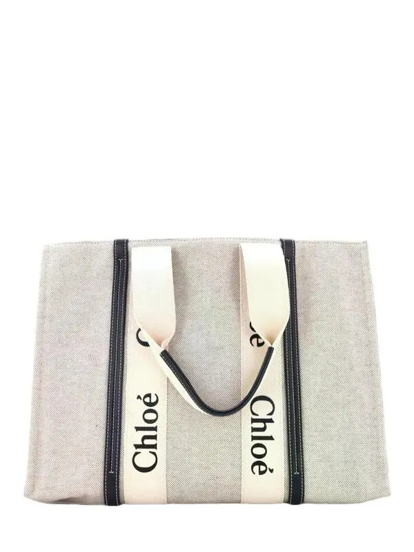 Chloé Woody Canvas With Leather Large Tote Bag - Neutrals