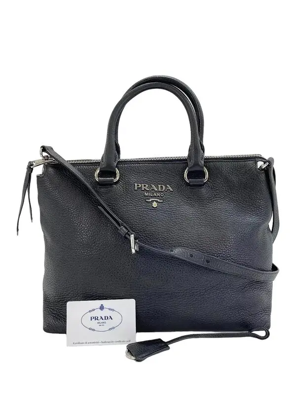 Prada 2010s Logo Plaque Handbag - Black