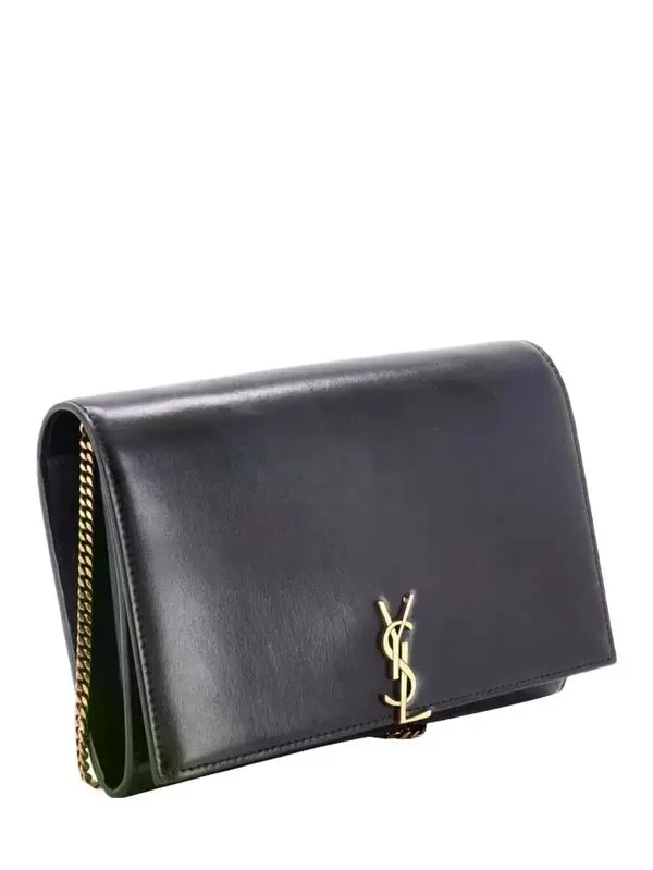 Saint Laurent Monogram Flap Chain Wallet Leather Clutch Bag - Black