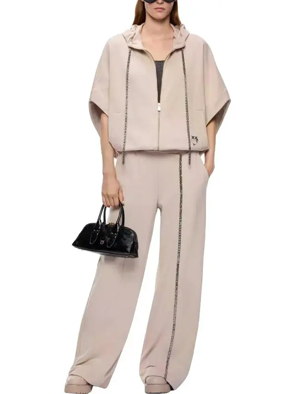 Pinko Embellished Drawstring Wide Leg Trousers - Neutrals