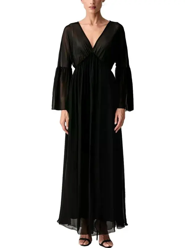 HAVEONE Sheer-panel Bell-sleeve Maxi Dress - Black